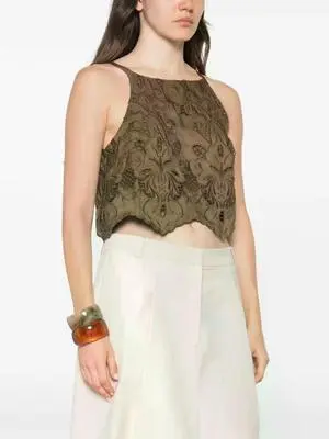 MOUTAKI Guipure Lace Cropped Blouse