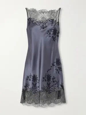 Carine Gilson Lace-embroidered Silk-satin Mini Dress