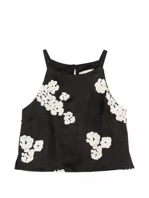 MOUTAKI Floral-embroidered Sleeveless Blouse - Black
