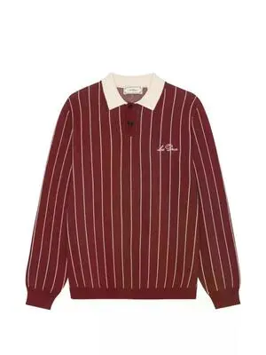 LES DEUX Pinstriped Long-sleeve Polo Shirt - Red