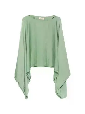 MOUTAKI Boat-neck Cape-style Blouse - Green