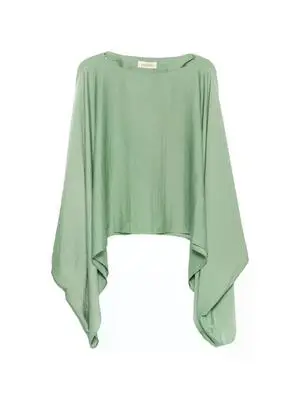 MOUTAKI Boat-neck Cape Blouse With Slit Sleeves - Green