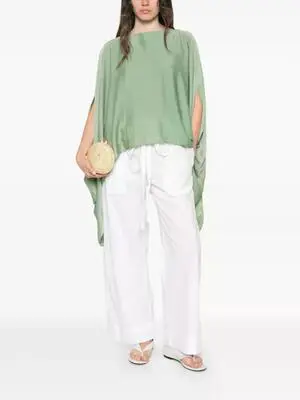 MOUTAKI Boat-neck Cape Blouse With Slit Sleeves - Green