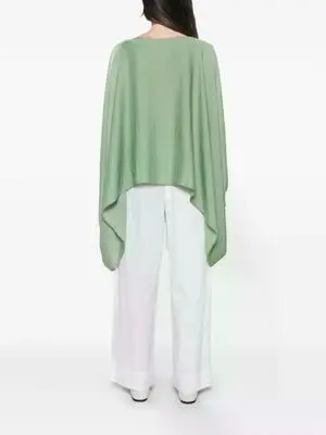 MOUTAKI Boat-neck Cape Blouse With Slit Sleeves - Green