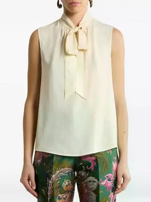 Etro Sleeveless Silk-blend Jacquard Top With Paisley Motif And Scarf Detail - Neutrals