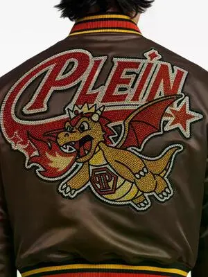 Philipp Plein Satin Bomber Dragon Stones Varsity Jacket