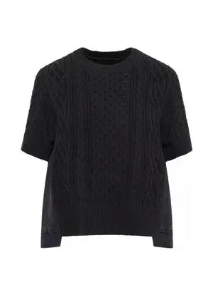 Sacai Cable-knit Hybrid-denim Sweater