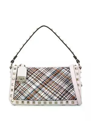 Valentino Garavani Rockstud Tweed Shoulder Bag - White