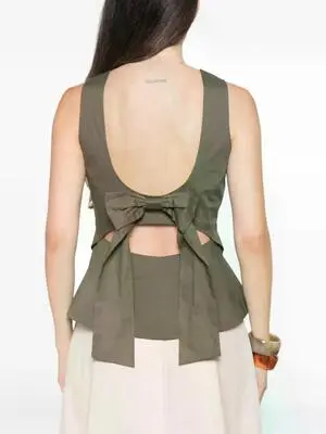 MOUTAKI Sleeveless Bow Detail Peplum Blouse - Green