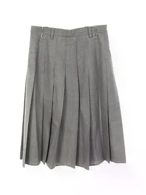Prada 2000s Pleated Wool Midi Skirt - Grey