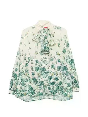 F.R.S FOR RESTLESS SLEEPERS Cream Floral Print Puff Sleeve Blouse - Green