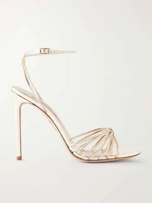 AQUAZZURA Anima 105 Mirrored Metallic Leather Sandals - Gold
