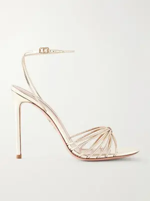 AQUAZZURA Anima 105 Mirrored Metallic Leather Sandals - Gold