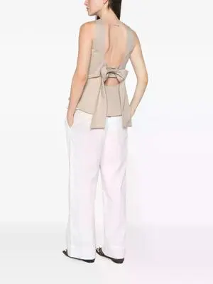 MOUTAKI Sleeveless Bow Detail Peplum Blouse - Neutrals