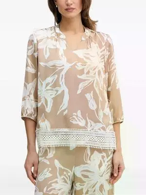 Joseph Ribkoff Floral-print Crochet-trim Blouse - Neutrals