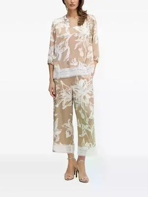 Joseph Ribkoff Floral Print Crochet Trim V-neck Blouse