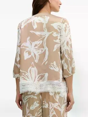 Joseph Ribkoff Floral Print Crochet Trim V-neck Blouse