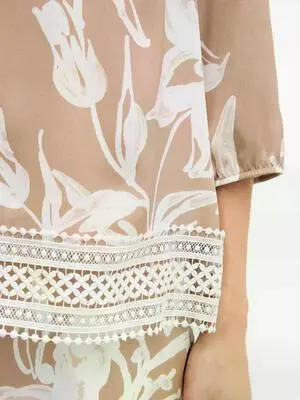 Joseph Ribkoff Floral Print Crochet Trim V-neck Blouse