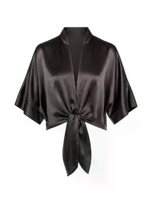 THE SEI Tie-front Dolman-sleeve Blouse - Black