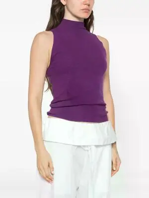 Eric Bompard Plain-knit Sleeveless Mock Neck Top