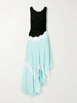 Christopher Esber Cutaway Asymmetric Lace-trimmed Ruched Stretch-jersey And Crepe Dress - Multi