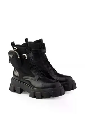 Prada Monolith Leather And Re-nylon Boots With Pouch - Black