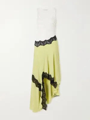 Christopher Esber Asymmetrical Lace-trimmed Ruched Stretch-jersey And Crepe Dress - Multi