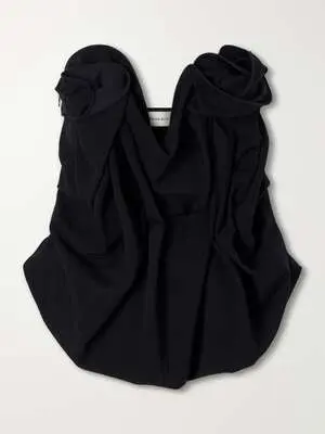 Magda Butrym Appliquéd Cropped Wool-blend Bustier Top - Black