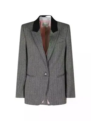 FORTE_FORTE Chevron-pattern Velvet-collar Blazer
