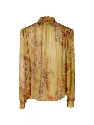 FORTE_FORTE Floral Print Ruffled Neck Blouse