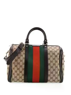 Gucci Vintage Web Boston Bag Gg Canvas Medium Satchel - Brown