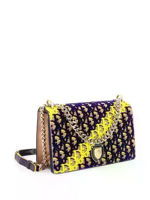 Dior Diorama Flap Bag Oblique Velvet And Canvas Medium Shoulder Bag - Blue