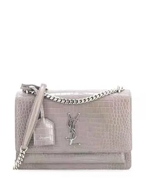 Saint Laurent Sunset Crocodile Embossed Leather Medium Crossbody Bag - Grey