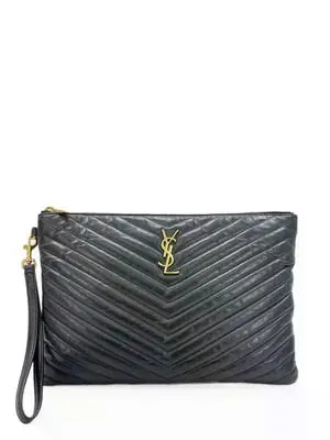 Saint Laurent 2010s Cassandre V-stitch Clutch Bag - Black