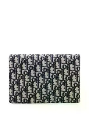 Dior Saddle Chain Oblique Canvas Clutch Bag - Blue