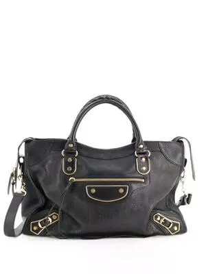 Balenciaga City Classic Metallic Edge Bag Leather Medium Satchel - Black