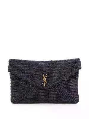 Saint Laurent Cassandre Envelope Raffia Clutch Bag - Black