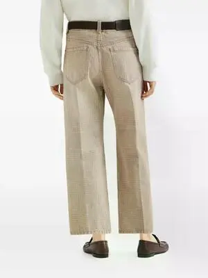 Brunello Cucinelli Prince Of Wales Denim Contemporary Square Trousers With Monili - Neutrals
