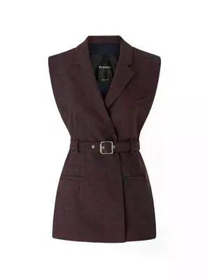 Pinko Belted Sleeveless Jacket With Notched Lapels - Brown