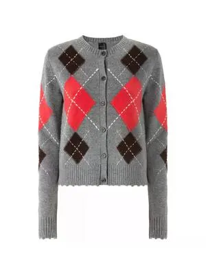 Pinko Argyle-intarsia Button-up Cardigan - Grey