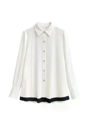 EDWARD ACHOUR PARIS Contrast-trim Pleated Shirt - White