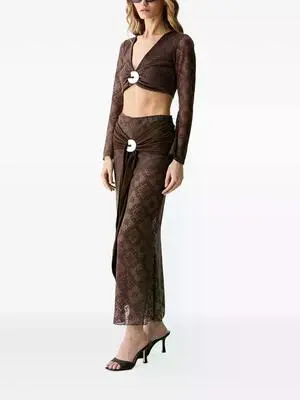 HAVEONE Patterned Buckled Maxi Skirt - Brown