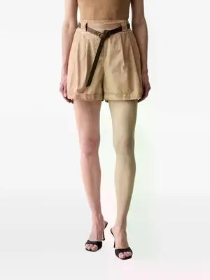 HAVEONE Belted Pleated Tailored Shorts - Neutrals