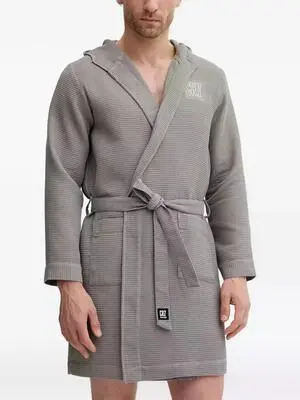 CR7 CRISTIANO RONALDO Waffle-knit Hooded Bath Robe - Grey