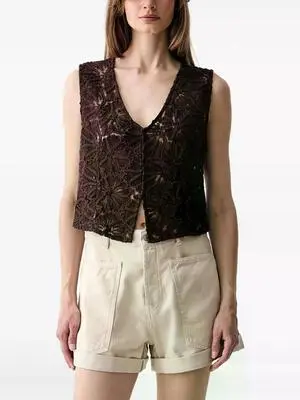 HAVEONE Floral-lace V-neck Top - Brown