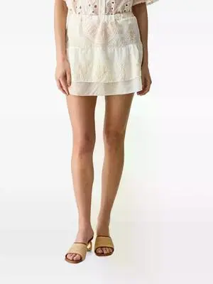 HAVEONE Embroidered Tiered Mini Skirt - White