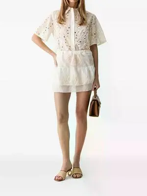 HAVEONE Embroidered Tiered Mini Skirt