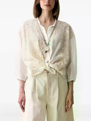 HAVEONE Embroidered Button-up Blouse - White