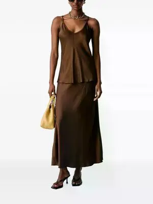 HAVEONE Satin-finish Flared Maxi Skirt - Brown