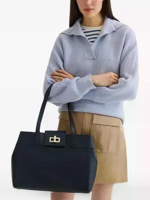 Furla Large Grained-leather Tote Bag - Blue
